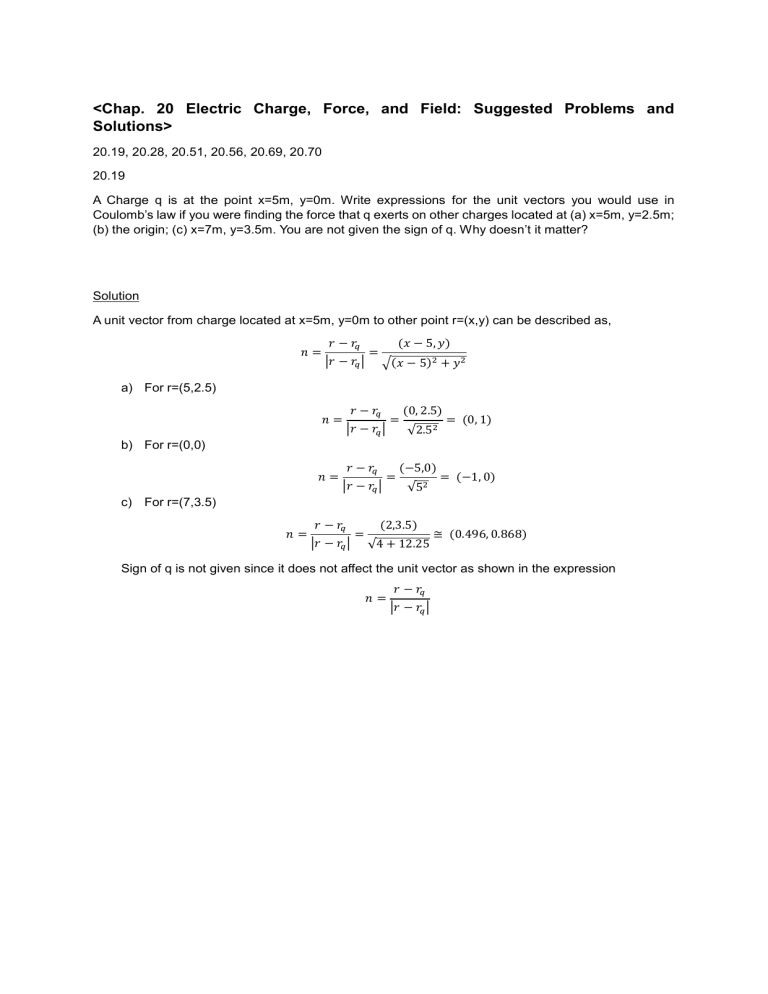 Electric Charge, Force & Field Problem Solutions