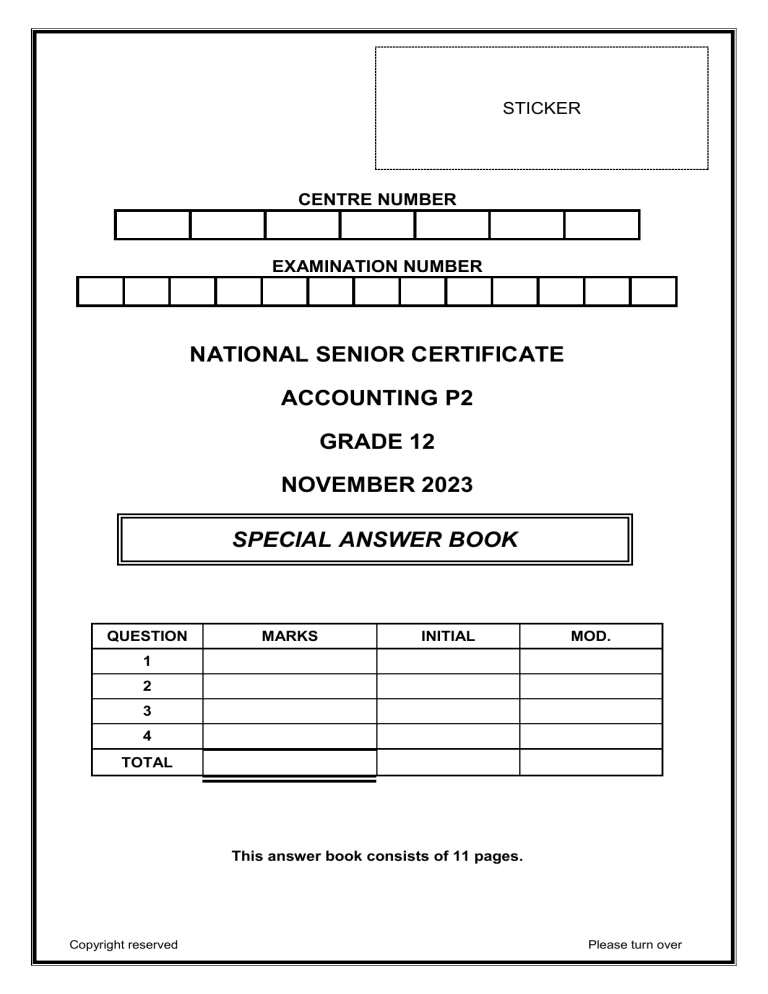 Accounting P2 Grade 12 Exam Paper - November 2023