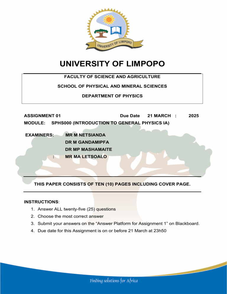 Physics Assignment: Intro to General Physics - University Level