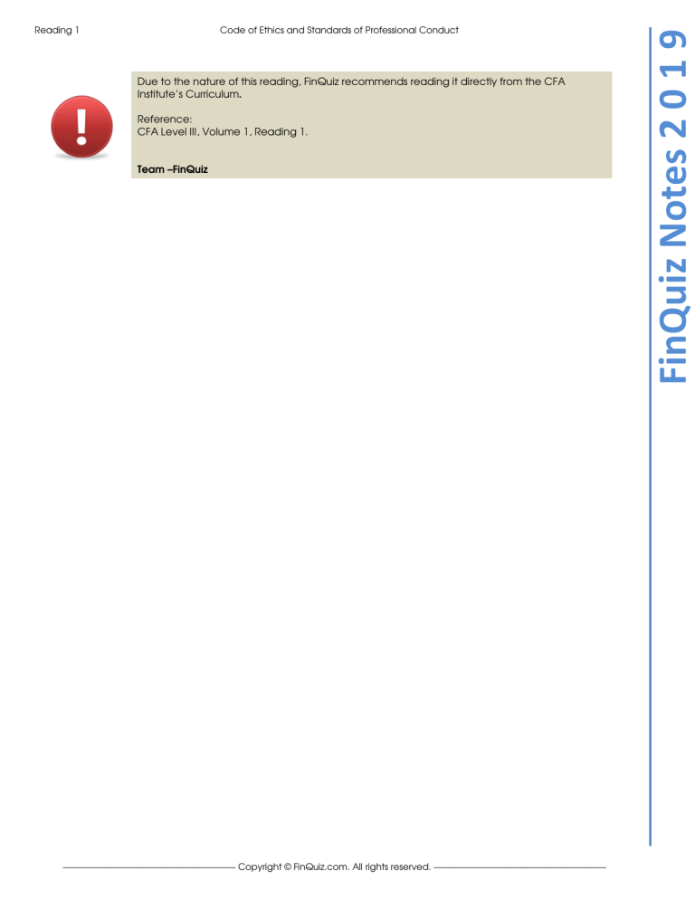 CFA Level III Ethics: FinQuiz Notes