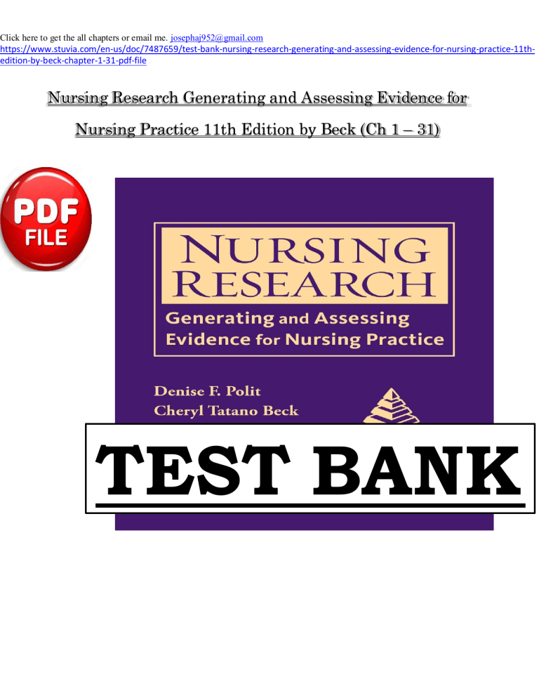 Nursing Research Test Bank (Beck, 11th Ed.)