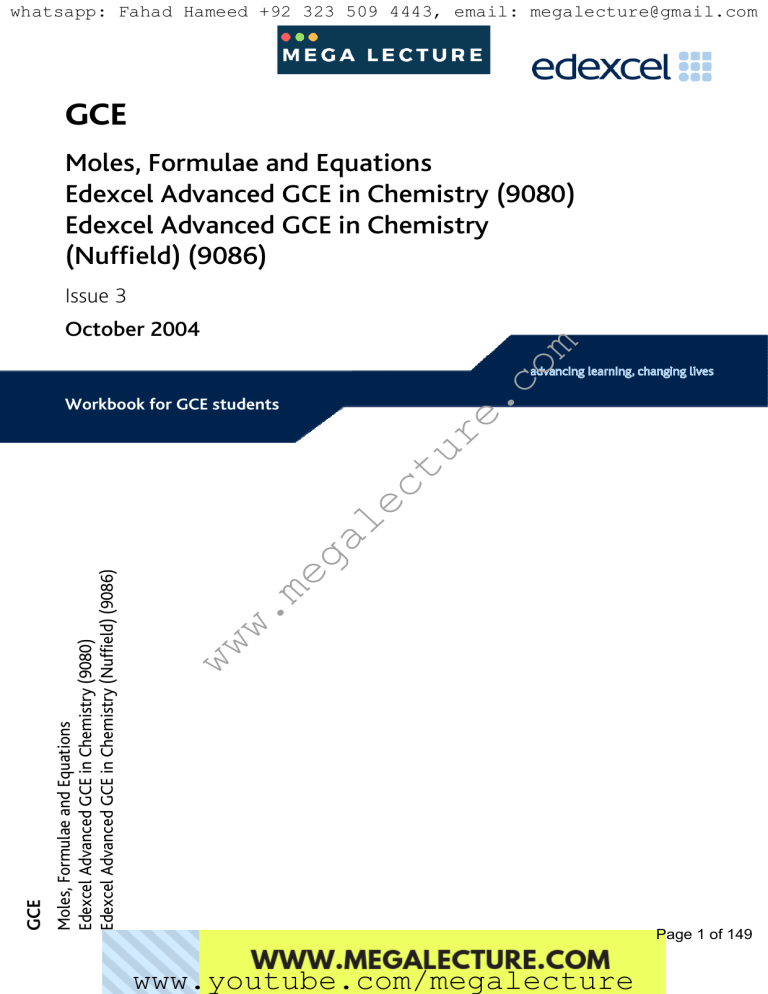 Moles, Formulae & Equations: GCE Chemistry Workbook