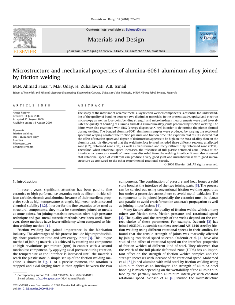 Alumina-6061 Alloy Friction Welding: Microstructure & Properties