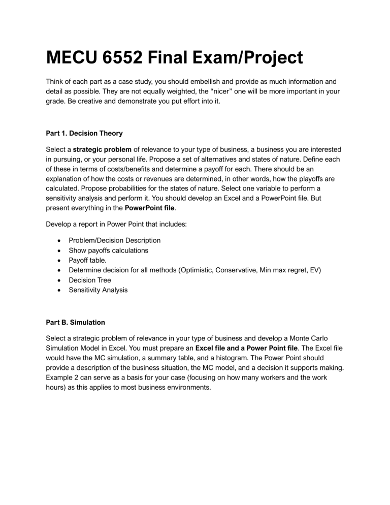 Decision Theory & Simulation Final Exam/Project