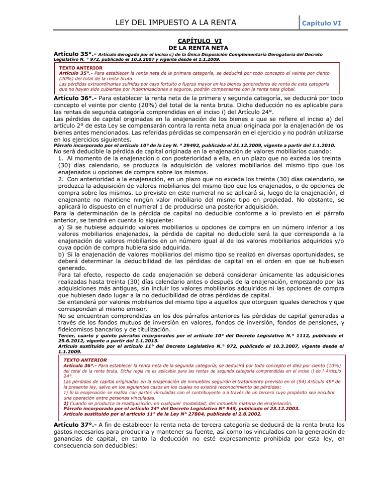 Ley del Impuesto a la Renta Perú - Renta Neta