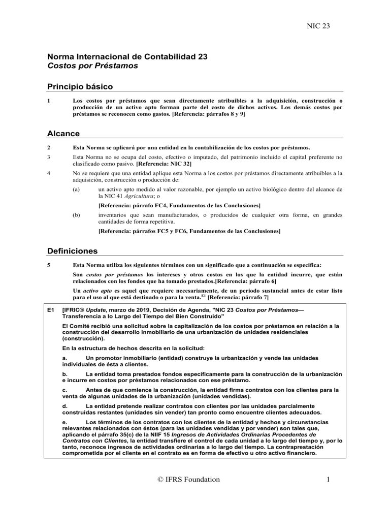 NIC 23: Costos por Préstamos - Norma Contable
