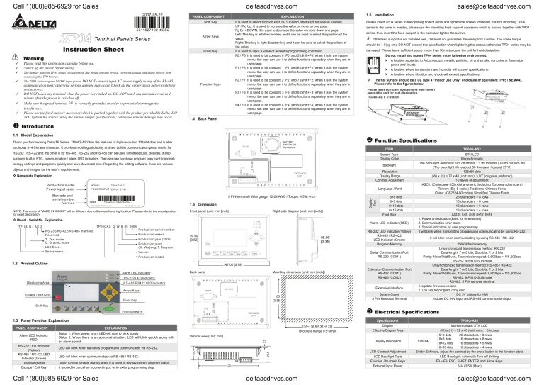 Delta TP04 Terminal Panels Series Instruction Sheet