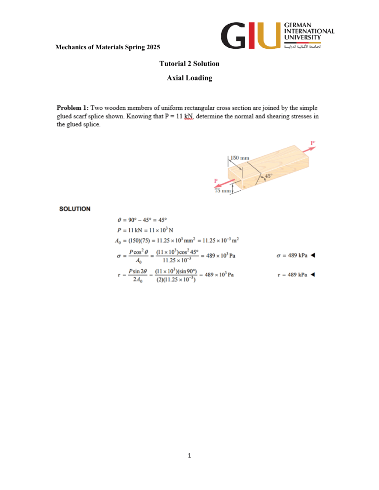 Mechanics of Materials: Axial Loading Tutorial Solution