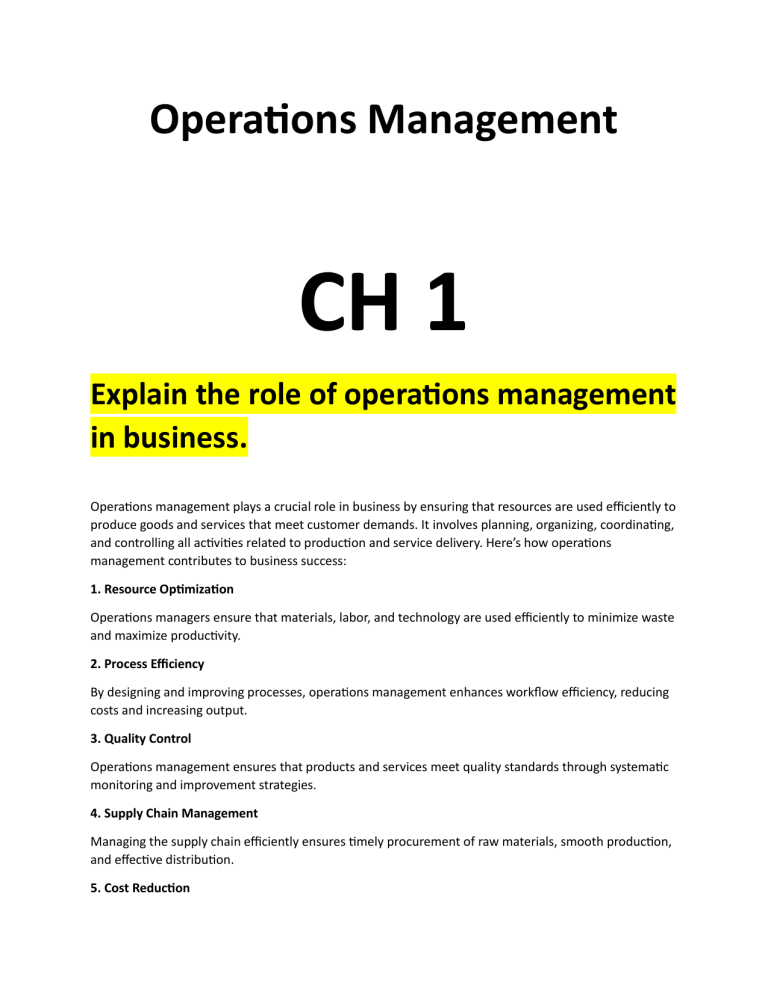 Operations Management: Role, Decisions, and Trends