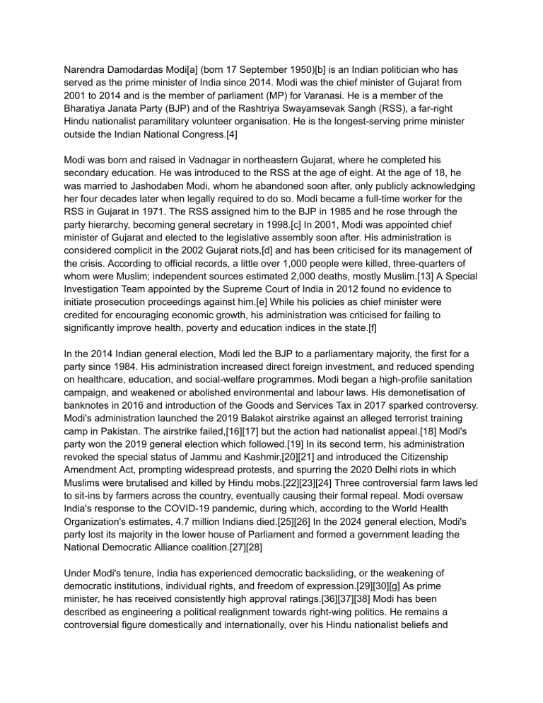 Narendra Modi Biography: Prime Minister of India