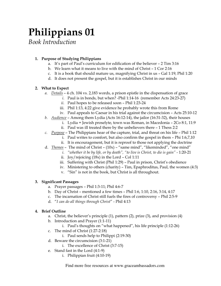 Philippians: Book Introduction & Outline