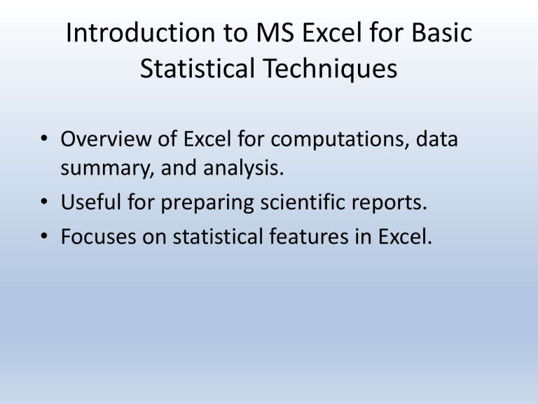Excel for Basic Statistics: Techniques & Analysis
