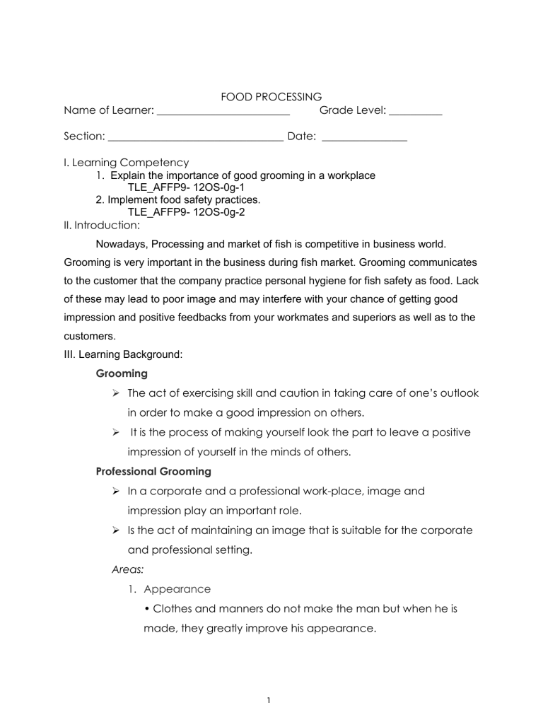 Food Processing: Grooming & Safety Practices