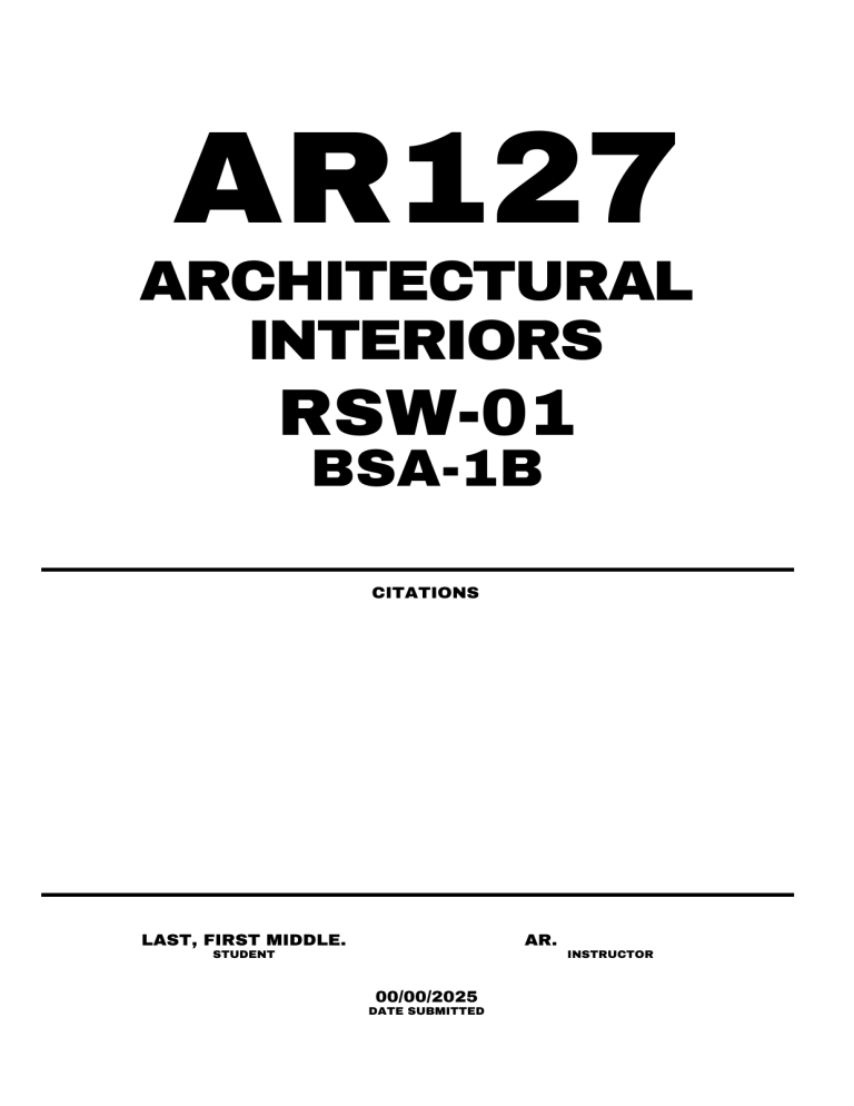 Architectural Interiors Assignment Cover Sheet