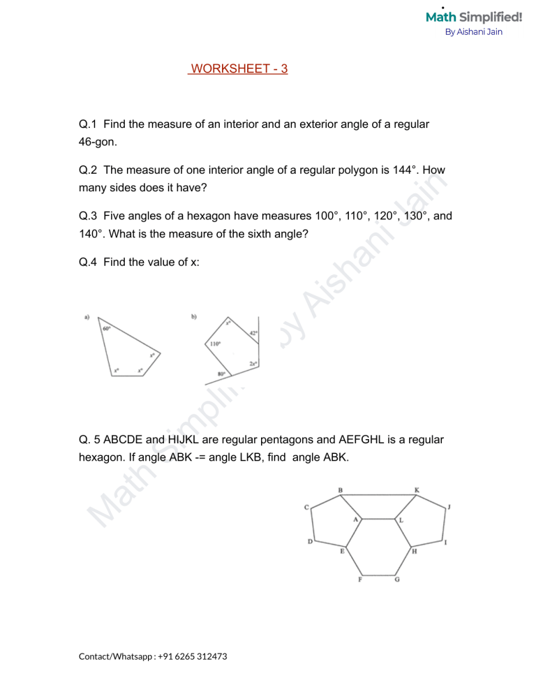 Polygon Angles Worksheet: High School Geometry