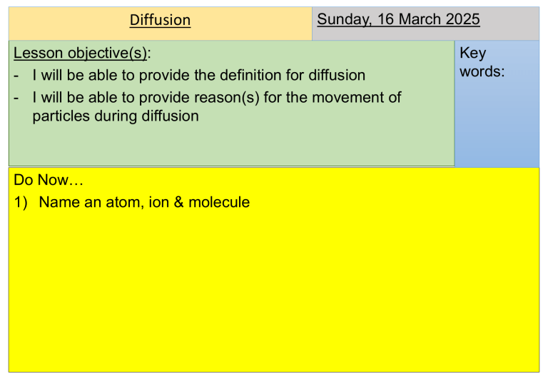 Diffusion: Lesson Plan on Particle Movement & Rate