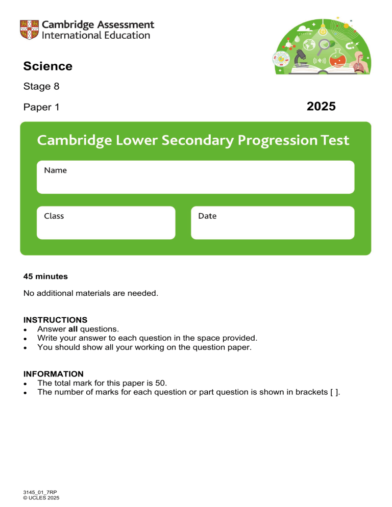 Stage 8 Science Exam Paper 2025