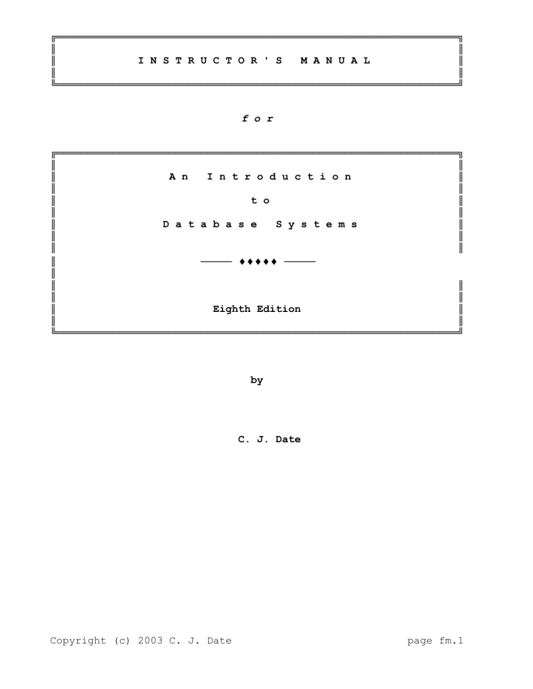 Database Systems Instructor's Manual, 8th Edition