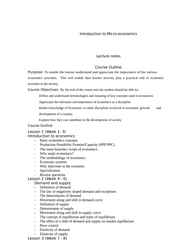 Microeconomics Lecture Notes: Course Outline & Concepts