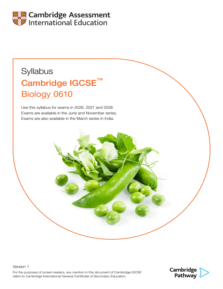 Cambridge IGCSE Biology 0610 Syllabus 2026-2028