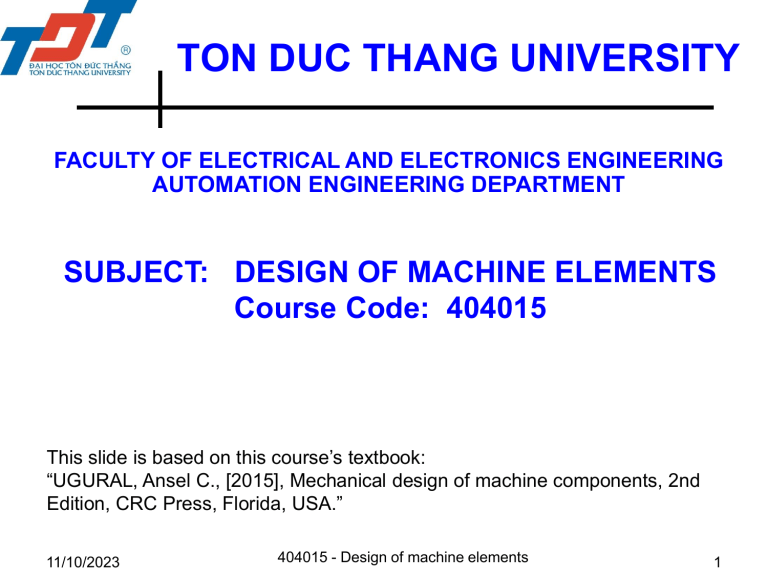 Machine Element Design: Intro, Safety Factors, Units