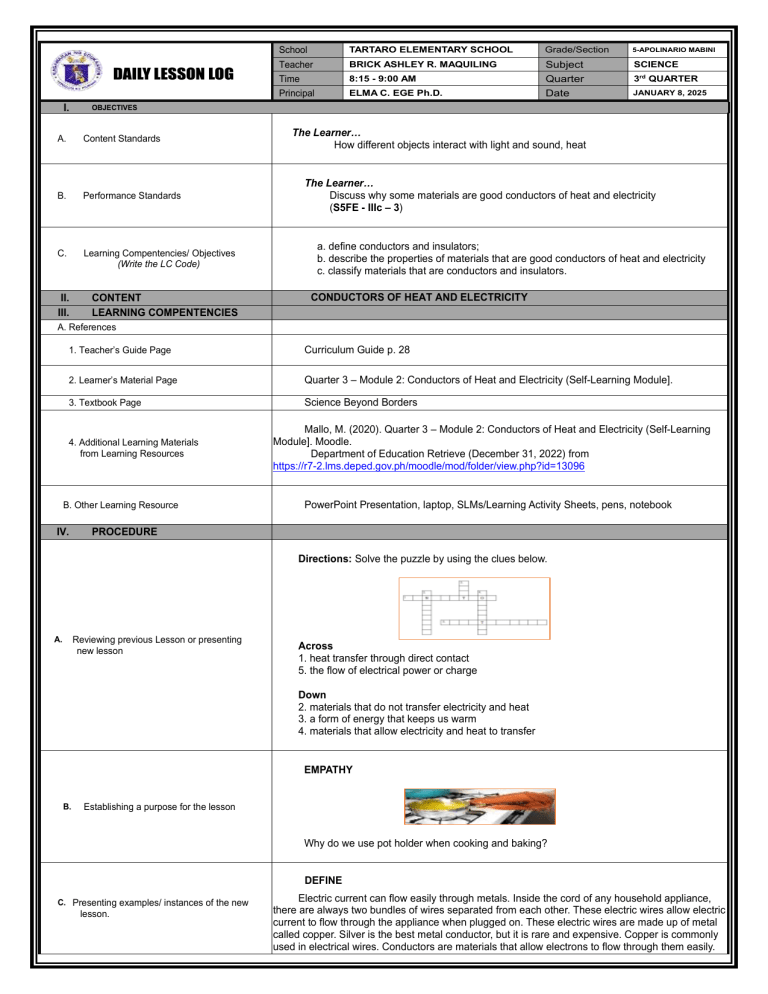 Conductors & Insulators: 5th Grade Science Lesson