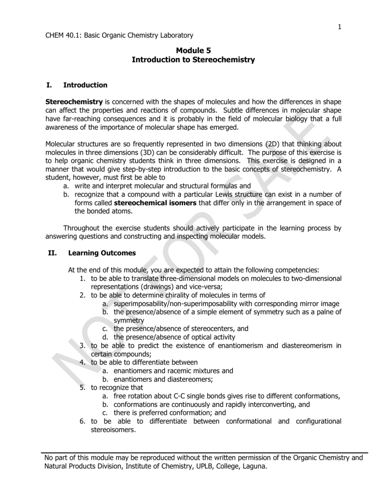 Stereochemistry Lab: Introduction to Molecular Shapes