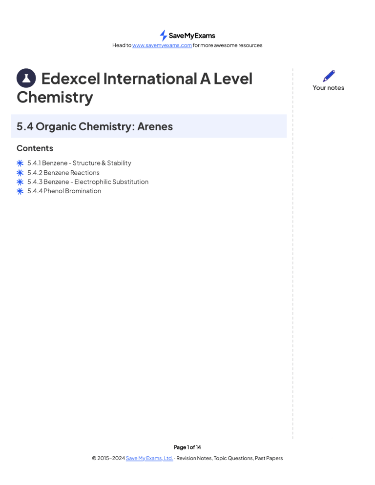 Arenes: Benzene Structure & Reactions - A Level Chemistry Notes