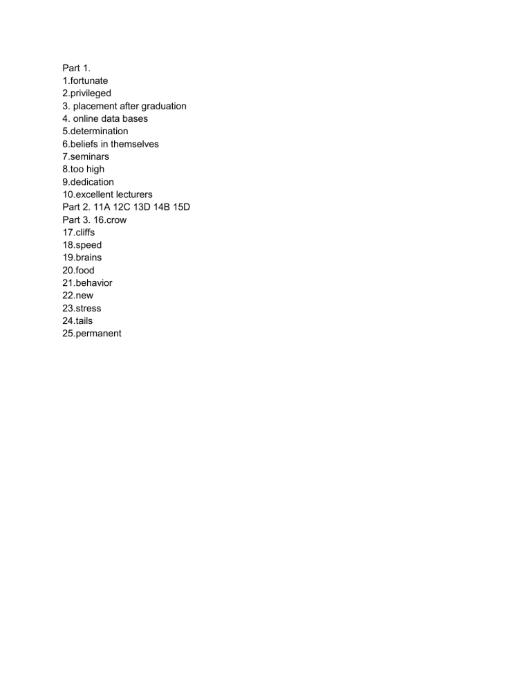 Answer Key: Vocabulary, Multiple Choice, and Single Word Answers