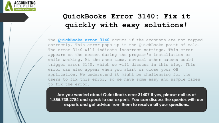 QuickBooks Error 3140: Fixes & Solutions