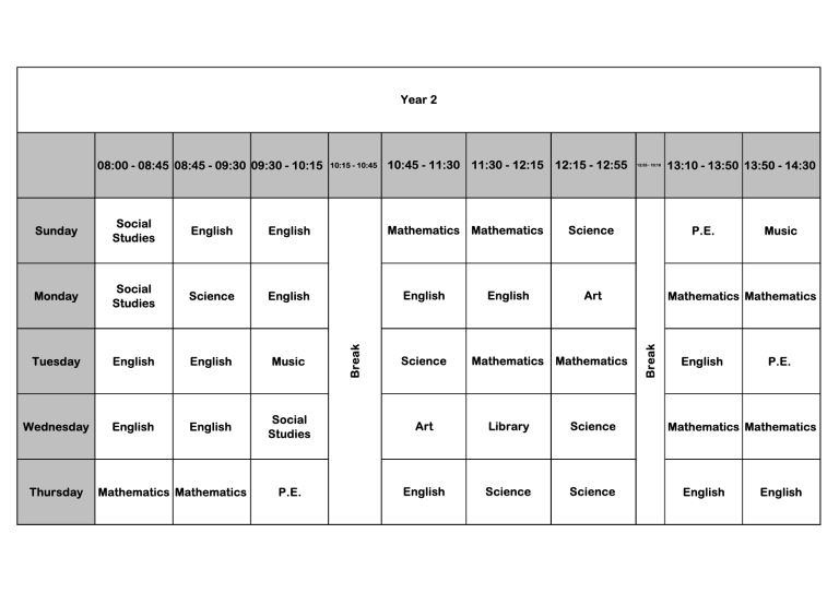 Year 2 & 3 Timetable: Elementary School Schedule