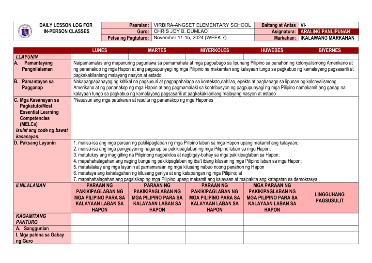 Grade 6 Araling Panlipunan: Filipino Resistance vs. Japan