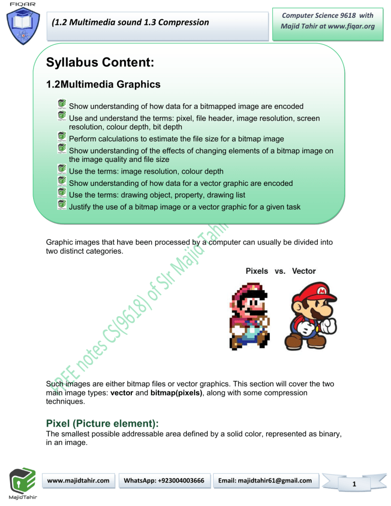 Bitmap & Vector Graphics: Computer Science Course Material