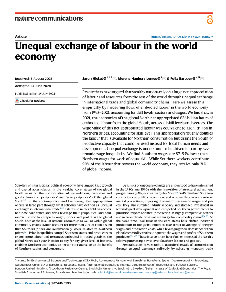 Unequal Labor Exchange in the World Economy
