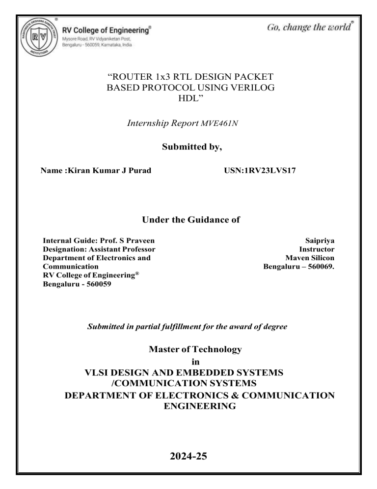 Router RTL Design with Verilog HDL: Internship Report