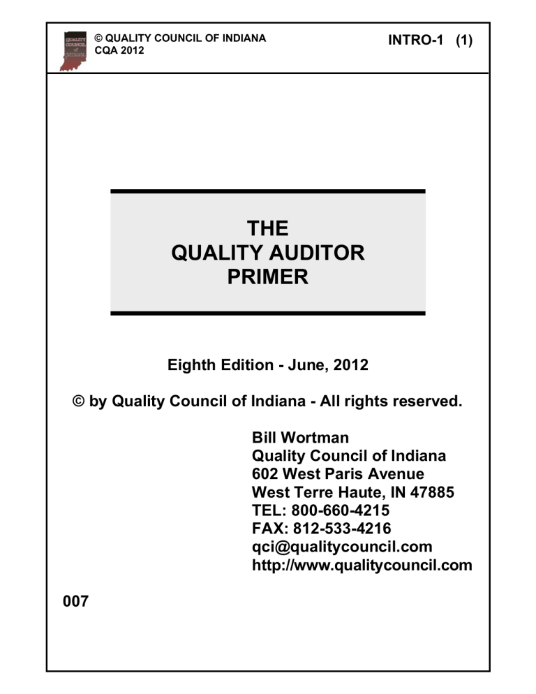 Quality Auditor Primer: Auditing Fundamentals & Certification