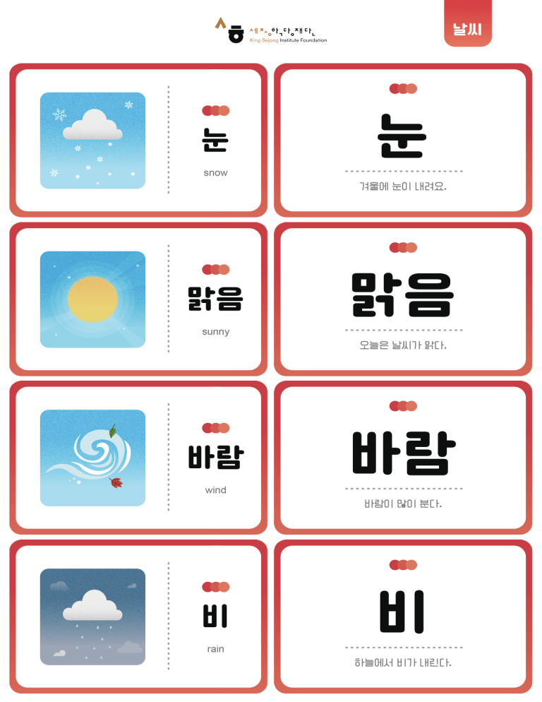 Korean Weather Vocabulary Flashcards for Beginners