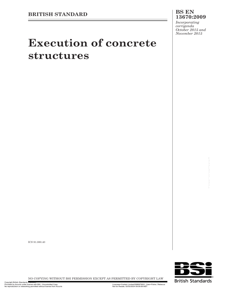 BS EN 13670:2009 - Concrete Structure Execution Standard