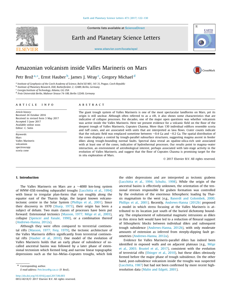 Amazonian Volcanism in Valles Marineris, Mars