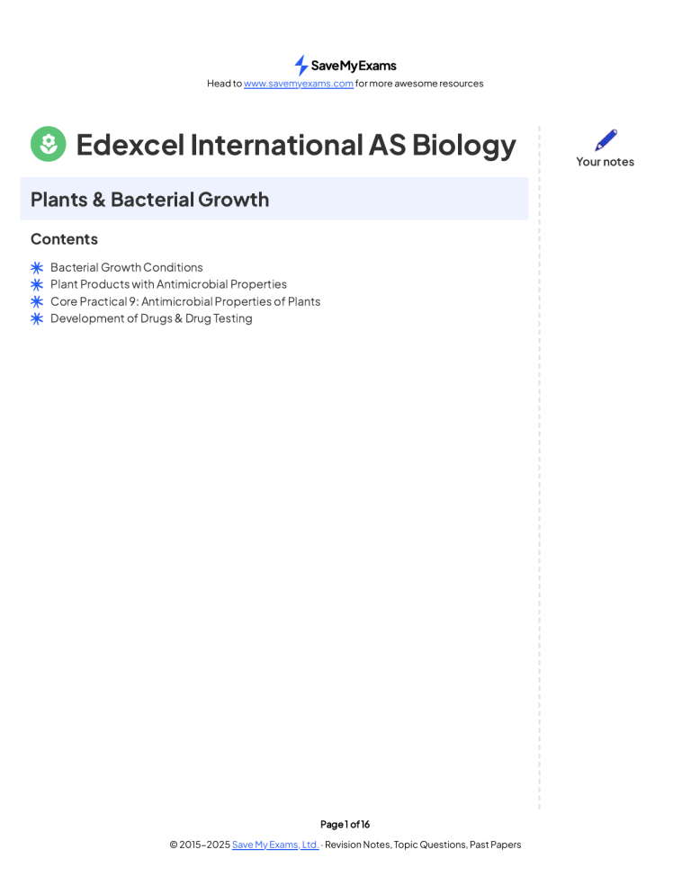 Plants & Bacterial Growth: Edexcel AS Biology Revision