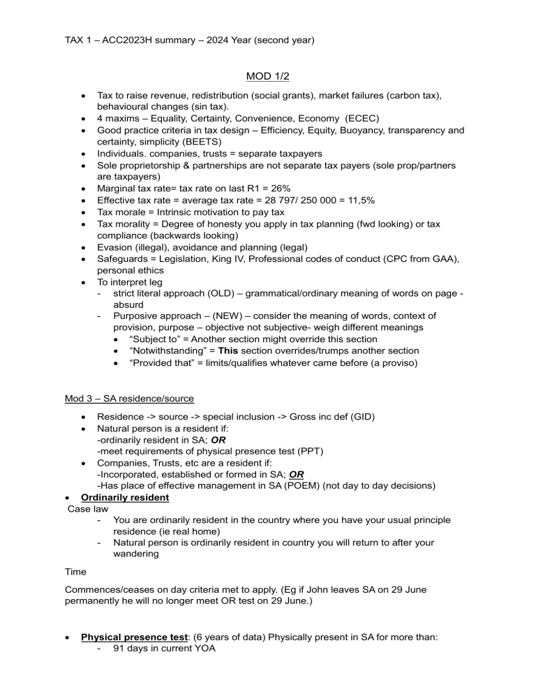 SA Tax Summary: ACC2023H - 2024 Year