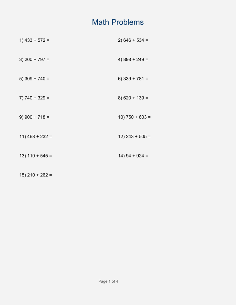 Addition Math Worksheet - Elementary School Practice