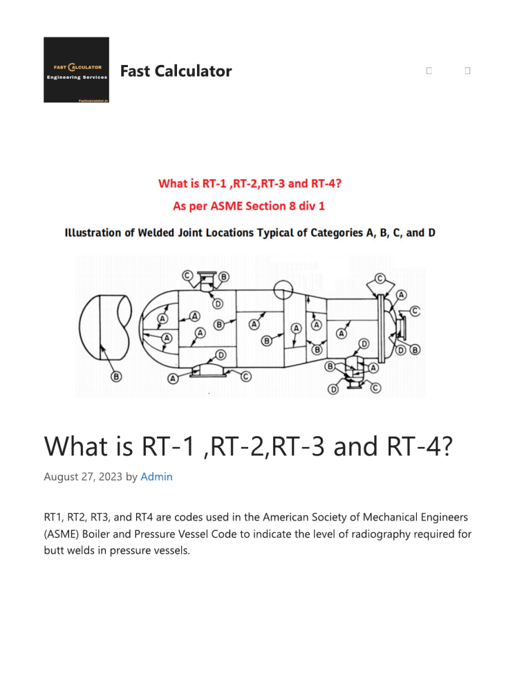 RT-1, RT-2, RT-3, RT-4 Codes in ASME Boiler & Pressure Vessel