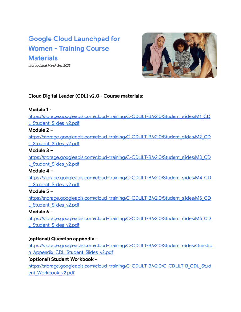 Google Cloud CDL Training for Women: Course Materials