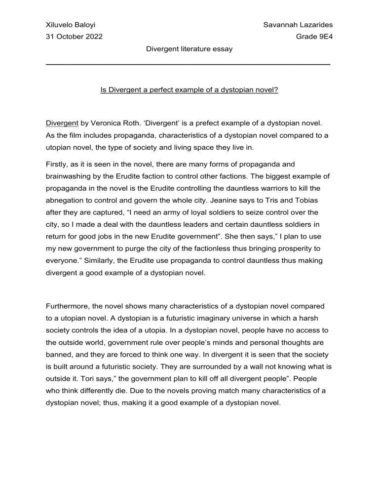 Divergent: A Dystopian Novel Essay Analysis