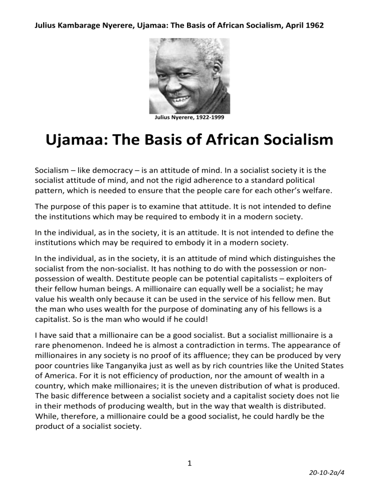 Ujamaa: African Socialism by Julius Nyerere