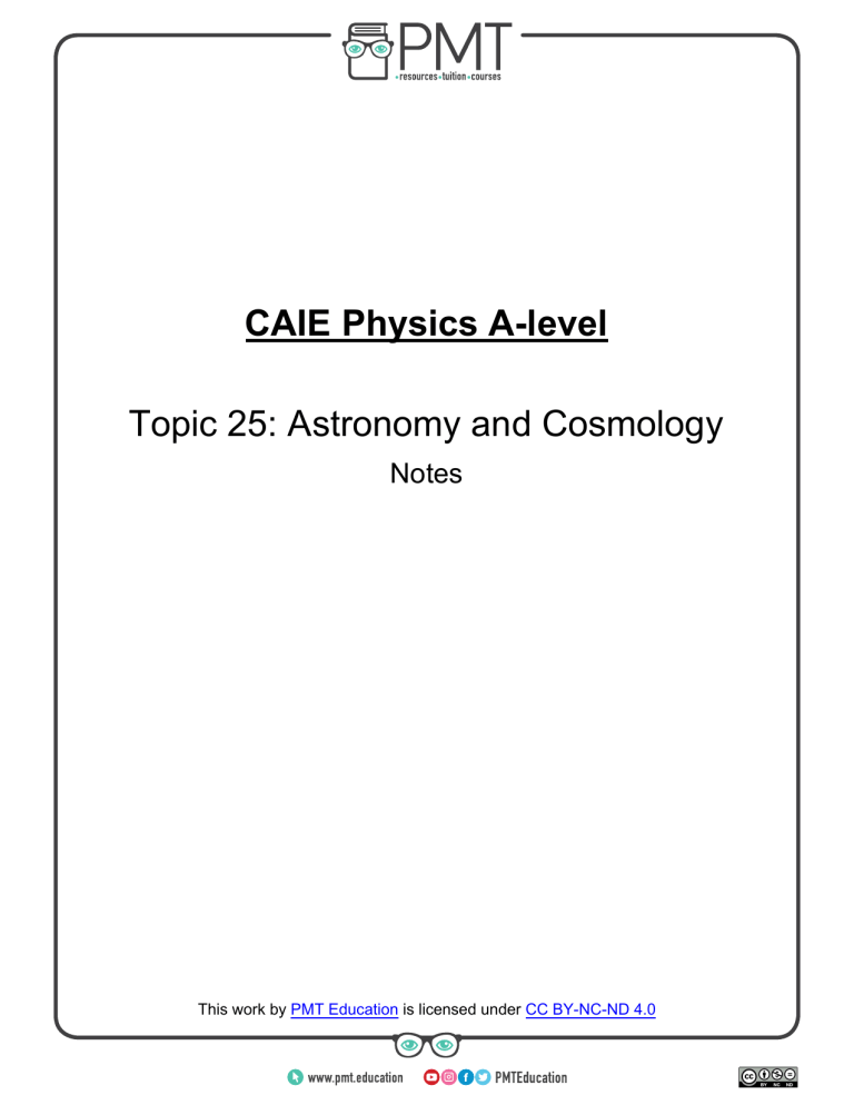 Astronomy & Cosmology A-Level Physics Notes