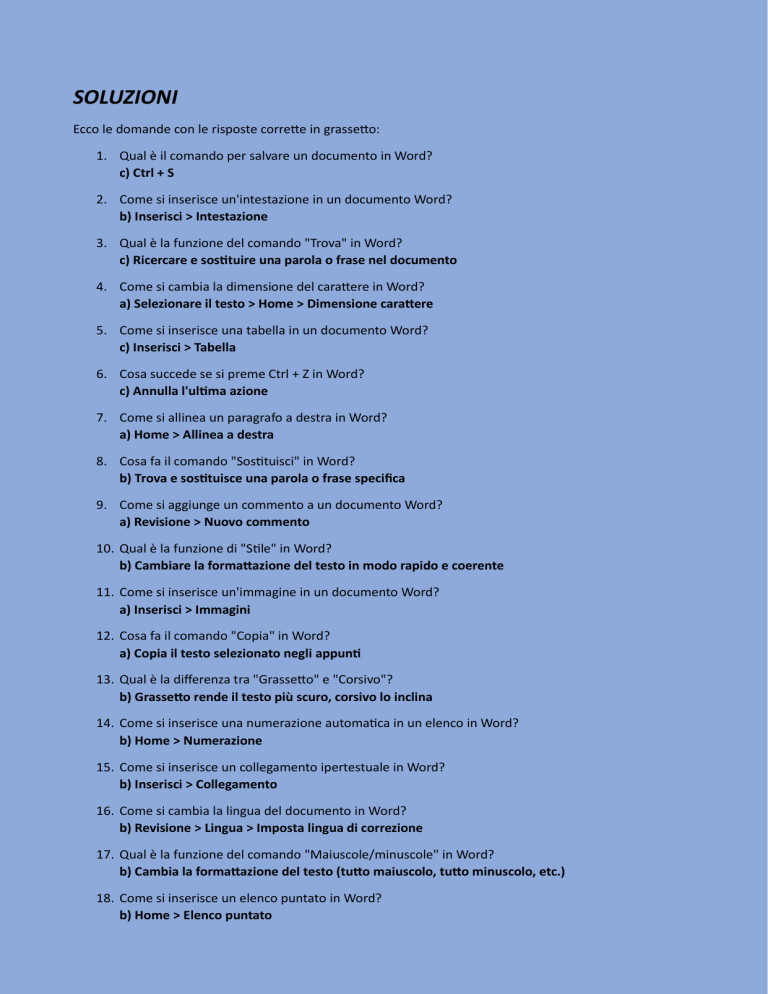 Domande e Risposte su Word