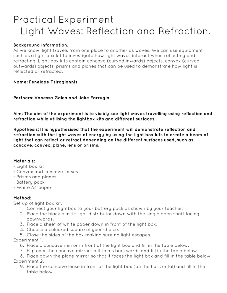 Light Waves: Reflection & Refraction Lab Report