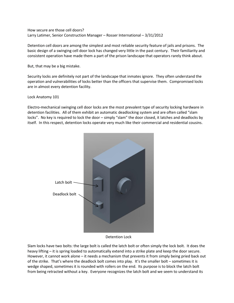 Detention Cell Door Security: Slam Lock Vulnerabilities & Checks